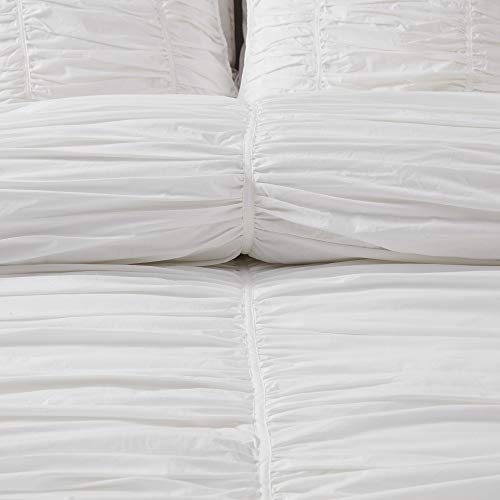 Madison Park Comforter Set-Textured Luxury Design All Season Down Alternative Bedding, Matching Sham, Decorative Pillows, King (104 in x 92 in), Delancey, Cotton Ruched White, 4 Piece