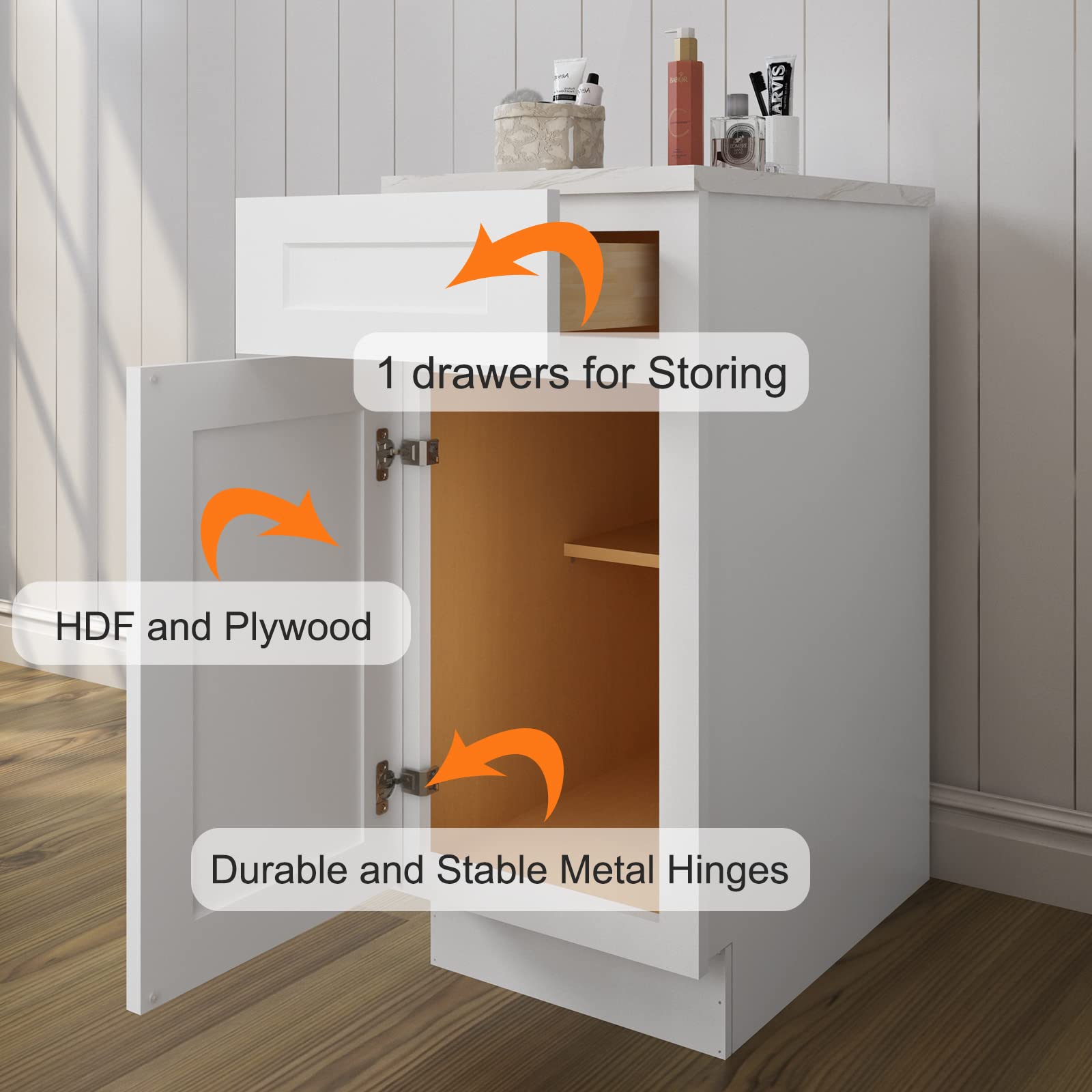 ROOMTEC Kitchen Base Cabinets, Sideboard Storage Cabinet, Entryway Cabinet with Soft Closing Doors 21" W X 24" D X 34-1/2"H