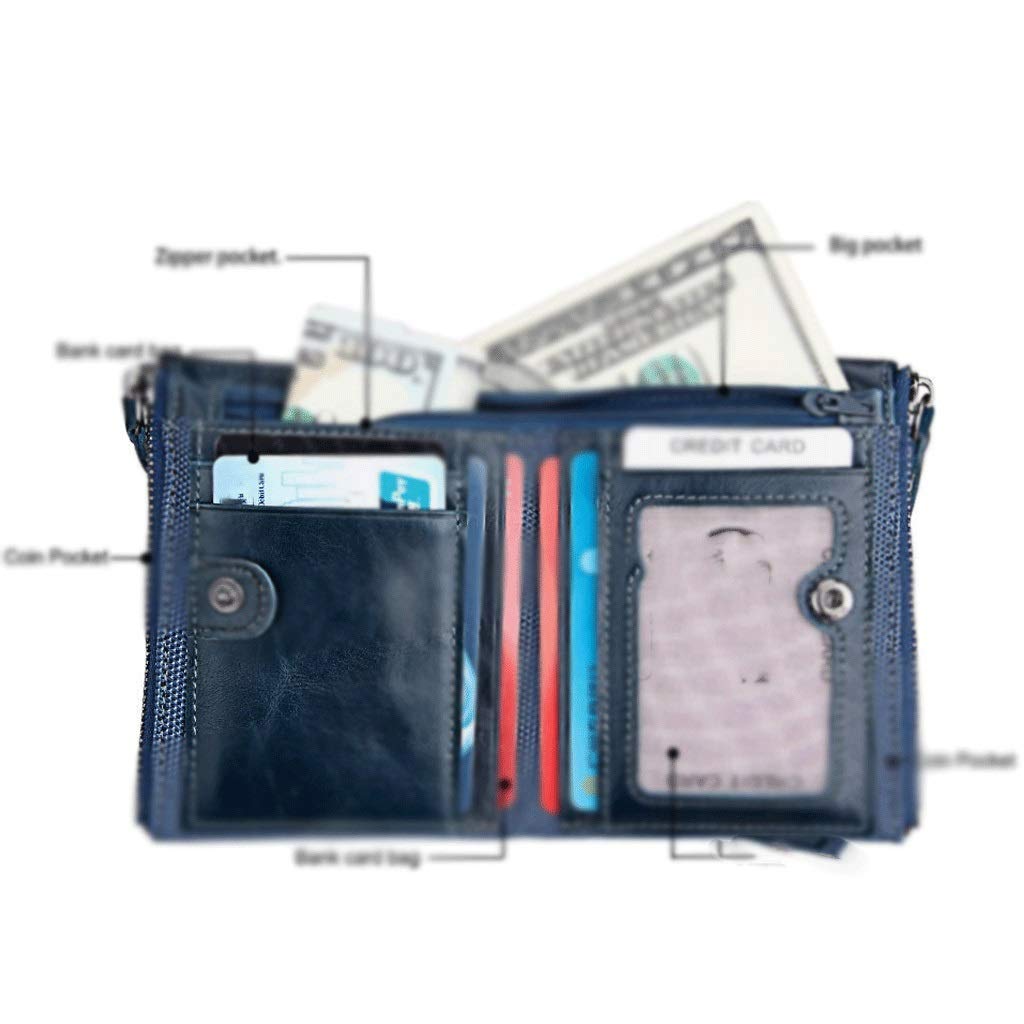 TKFDC Mens Genuine Leather Zipper Wallet, Blocking Vintage Bifold Zip Around Credit Card Holder