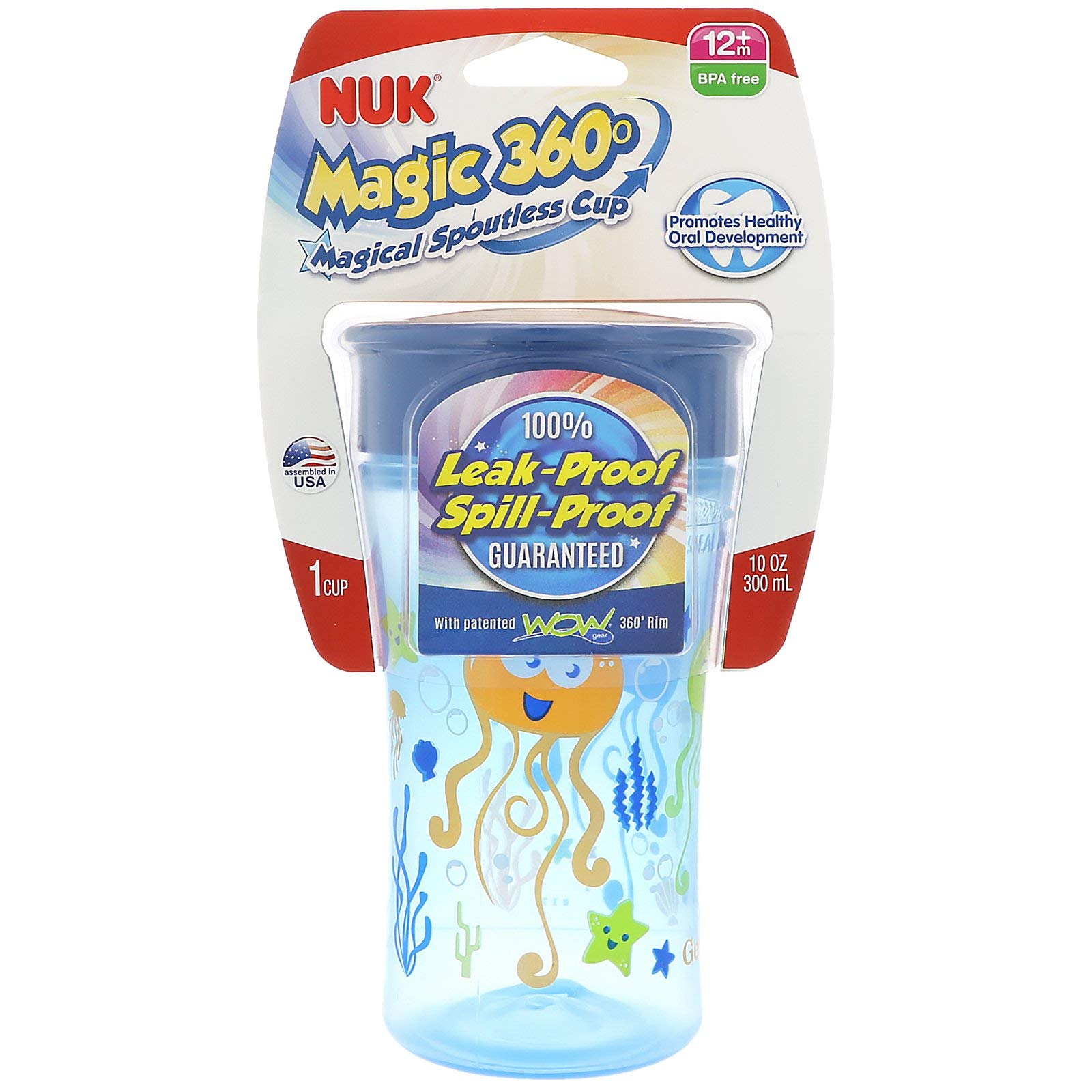NUK Magic 360 Sippy Cup, Blue, 10oz 1pk, Styles May Vary