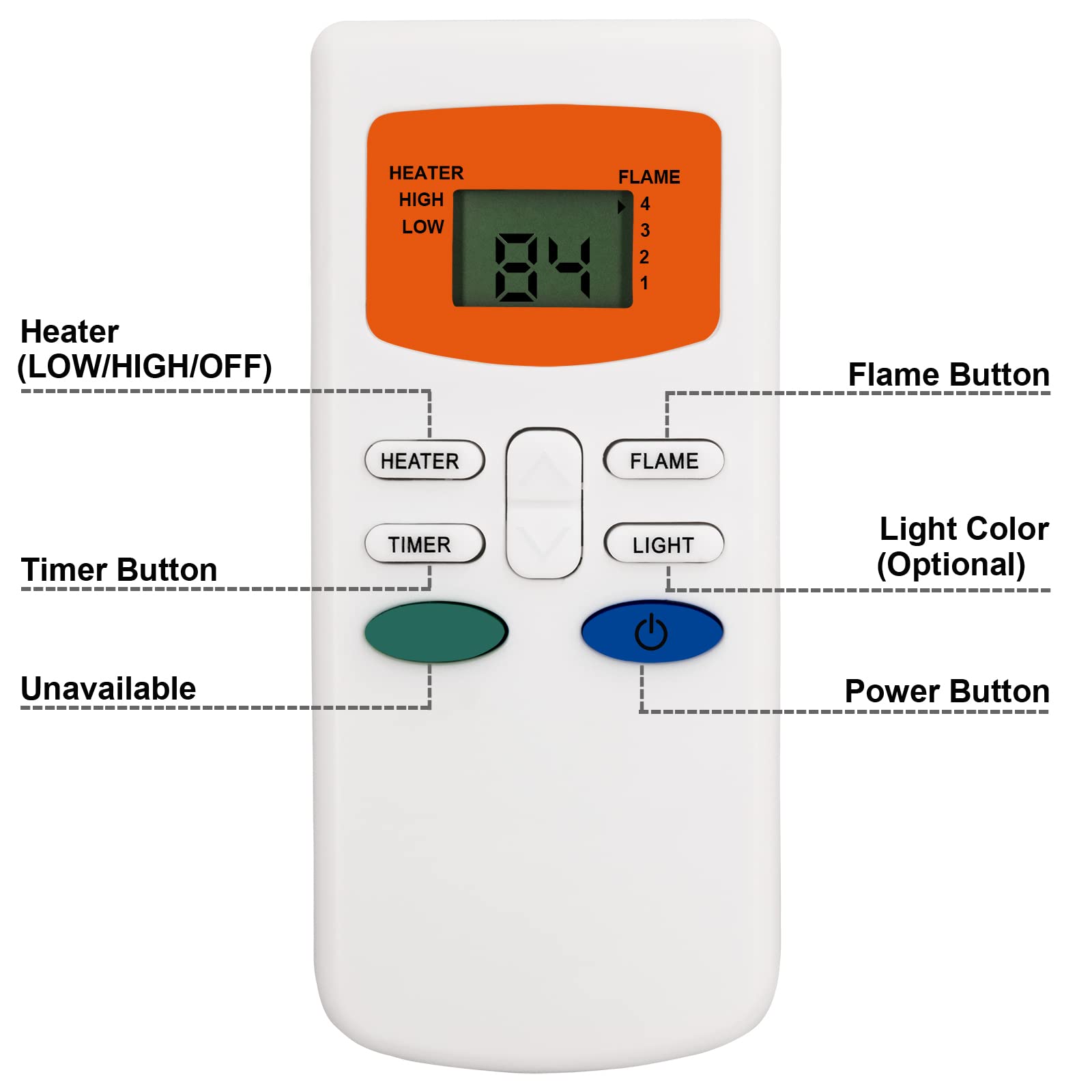 Replacement Remote Control for HHT Simplifire Electric Fireplace SF-ALL40-BK SF-ALL48-BK SF-ALL60-BK SF-ALL84-BK SF-ALLP50-BK SF-ALLP60-BK SF-ALLP72-BK SF-SC43-BK SF-SC55-BK SF-SC78-BK