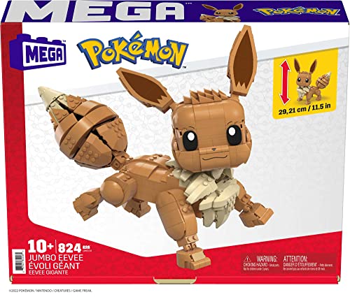Mega Pokémon Building Toys Set Jumbo Eevee with 824 Pieces, Articulated and Poseable, 11 Inches Tall, for Kids (Amazon Exclusive)