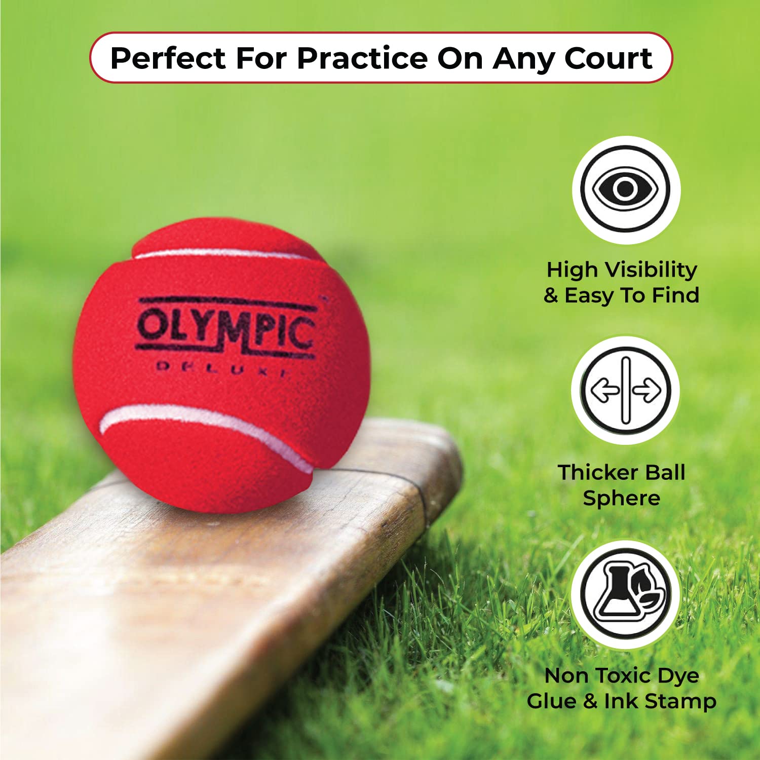 SPORTAXIS Olympic Cricket Tennis Balls - Hard Tennis β All Courts, Durable, Training Balls for Lessons, Practice, Beginners - Red Color - Pack of 3