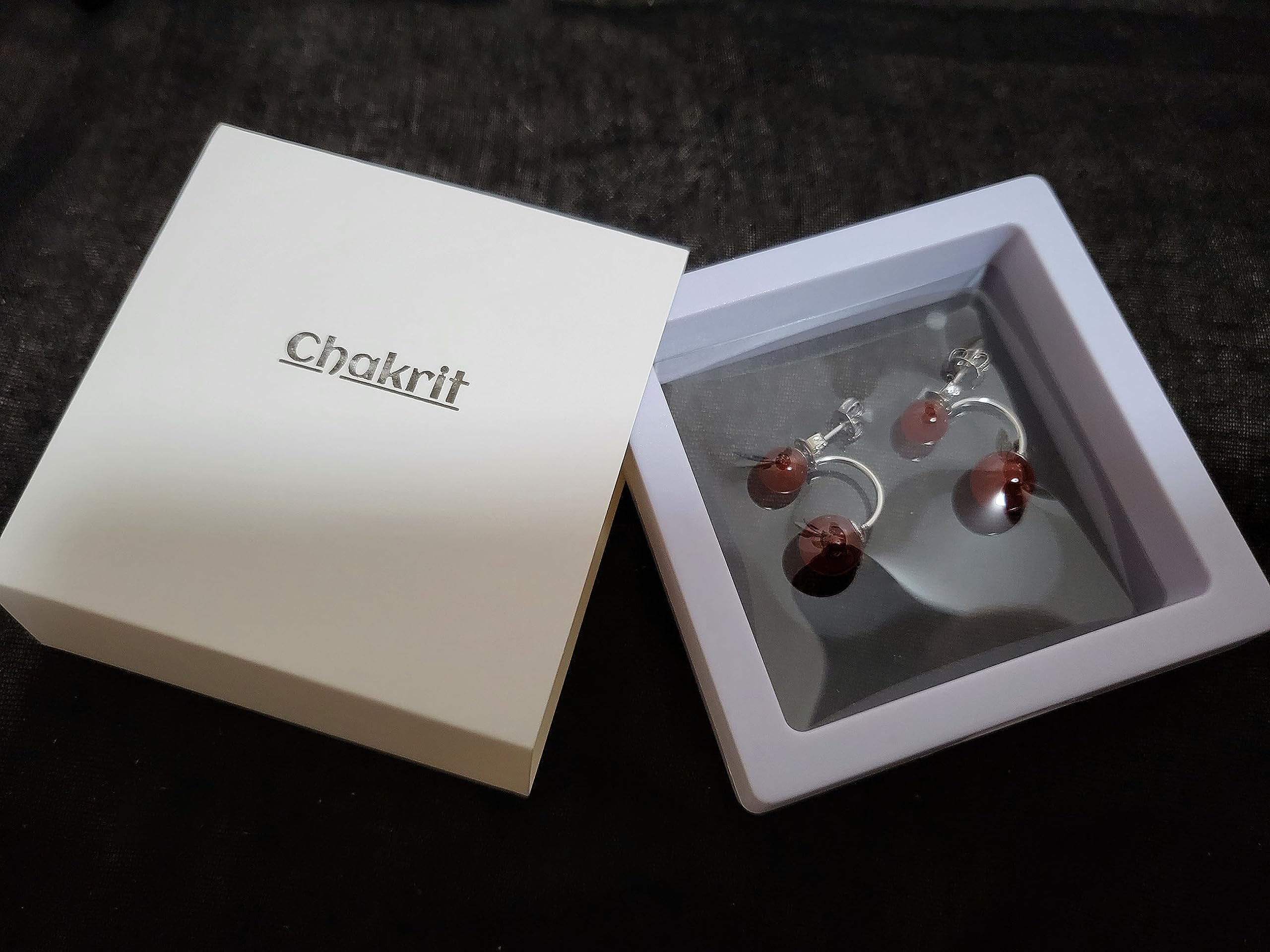 Women Earrings Natural Onyx Double Beads with Stud Earrings 925 Sterling Silver Jewelry (red)