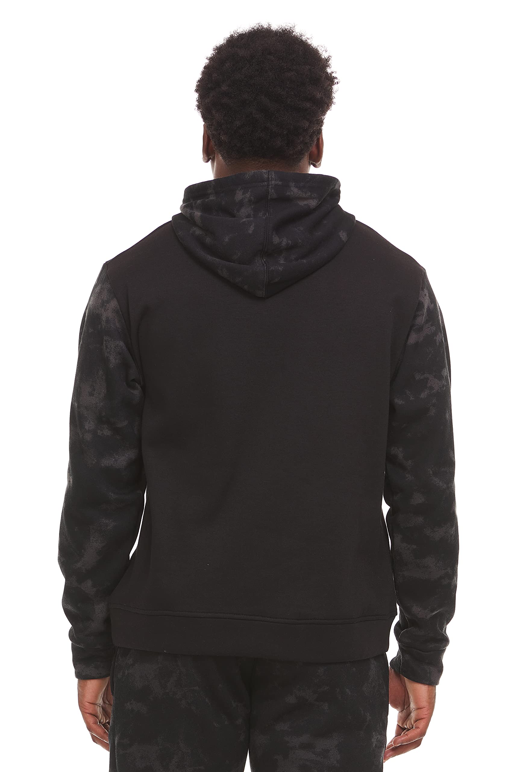 Spalding Men's Tie Dye Fleece Hoody with Kangaroo Pocket, Mens Pullover Hoodie Sweatshirt - Black, Medium
