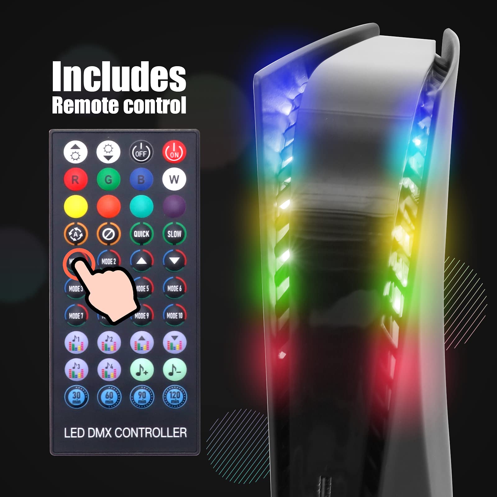 Playstation 5 Accessory Kits, PS5 Black Plates Disc Edition and PS5 LED Strip with 8 Colors and Remote Control