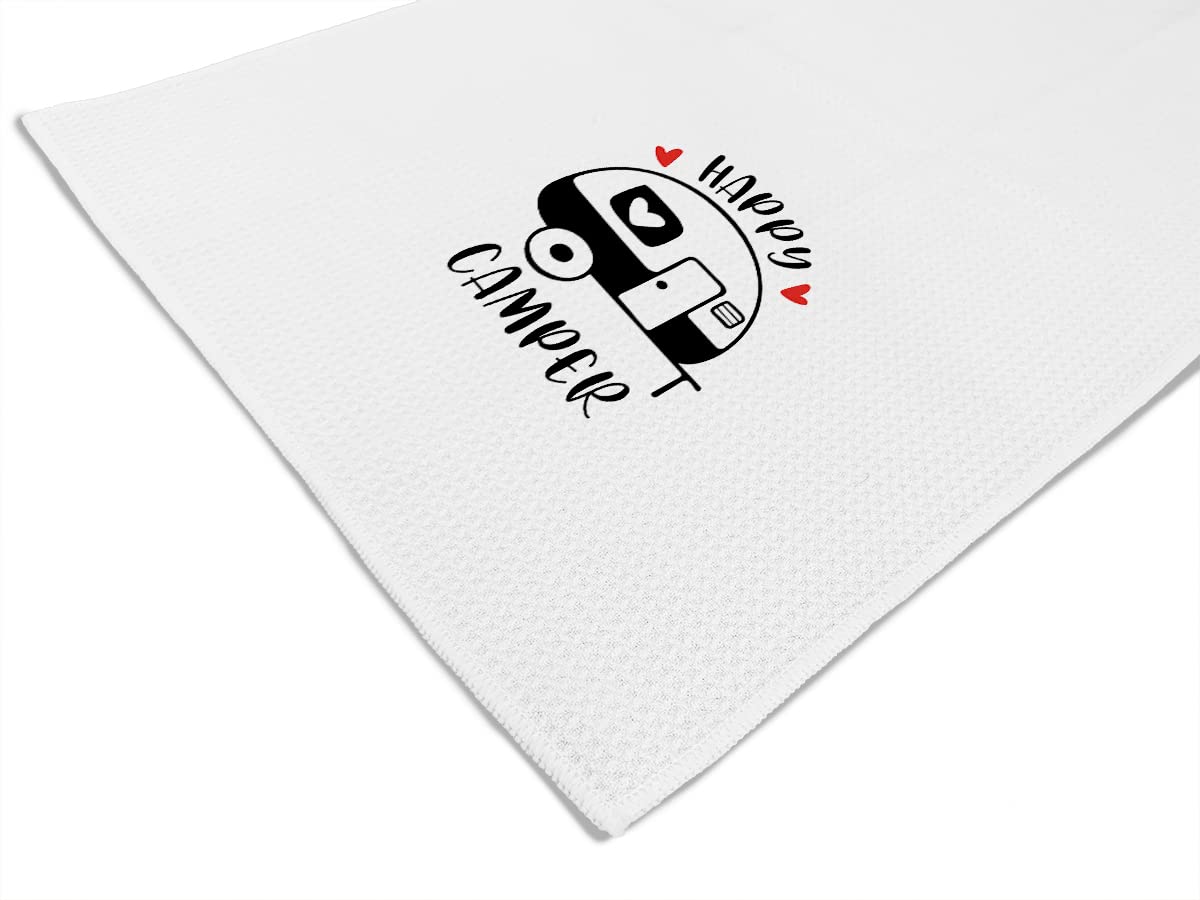 Voatok Happy Camper Camping Hand Towels Kitchen Towels Dish Towels,Cartoon RV Camping Decor Towels,Campers Camping Lovers Adventurers Men Gifts