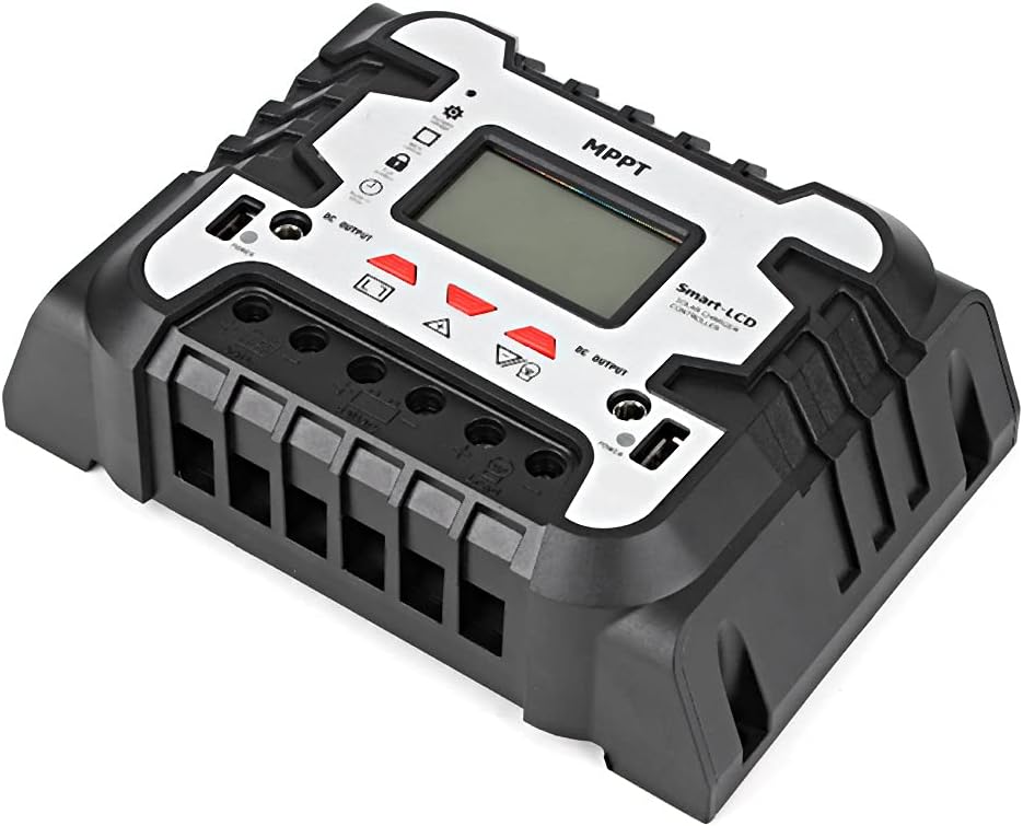 MPPT Solar Charge Controller, 30A/50A/80A Solar Charger Controller MPPT Dual USB LCD Display 2.4A 12V24V IP32 Waterproof Solar Panel Battery Intelligent Regulator(80A)