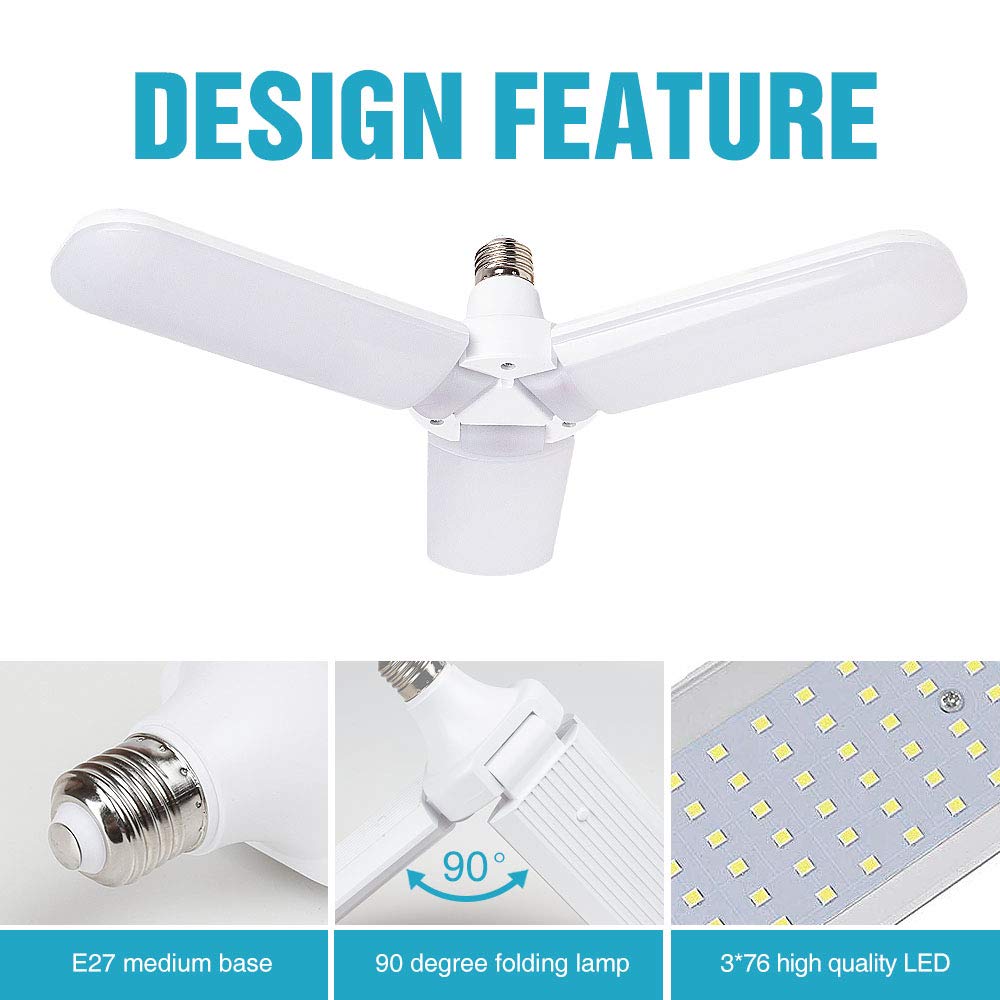 Neporal Tribright-LED-Garag-Light-45W 4500lm LED Shop Light for Garage Screw-in Ceiling Light E27 Adjustable Basement Light for High Bay Garage Workshop Basement Storage and Barn
