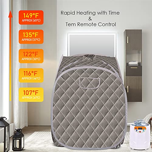 ZONEMEL Portable Steam Sauna for Home Full Body Sauna Spa, Relaxation, Personal Sauna with 3L 1000 Watt Steam Generator, 9 Temperature Levels, Remote Control-Dark Grey