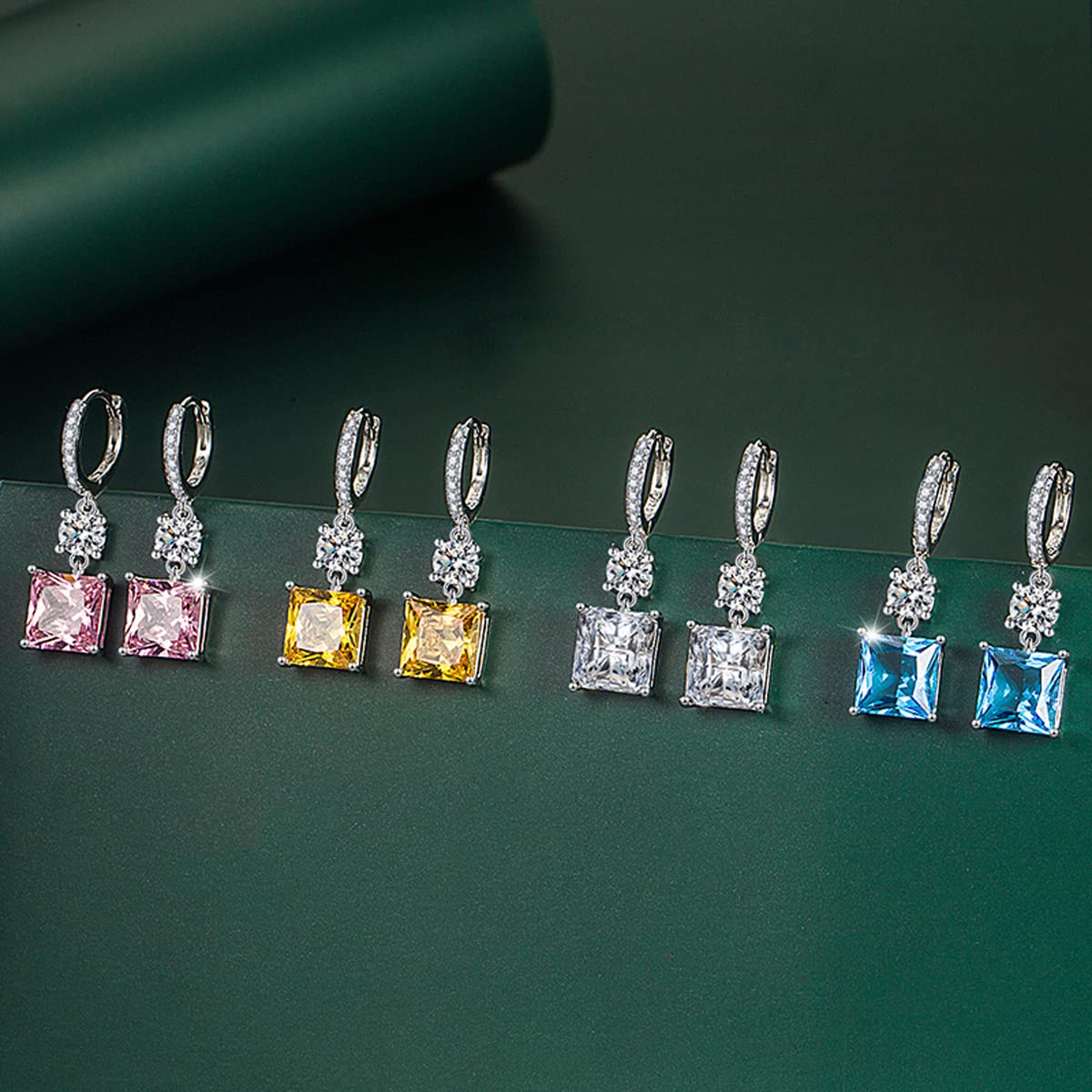 Wisven Square Diamond Earrings Electroplated Silver French Buckle Hypoallergenic Single Diamond Ear Hook
