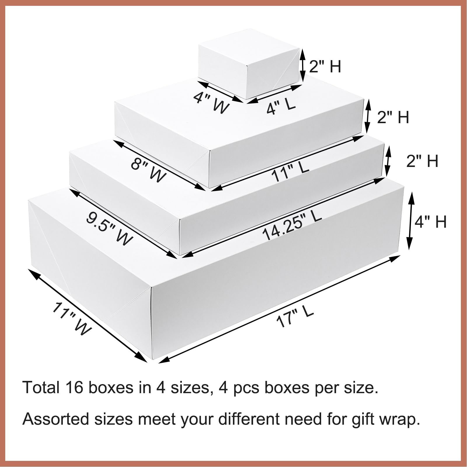 Mcfleet 16 Pack Gift Boxes with Lids Assorted Sizes Small to Extra Large Different Size Gift Box for Wrapping Christmas Presents, Holidays, Birthday Gift White