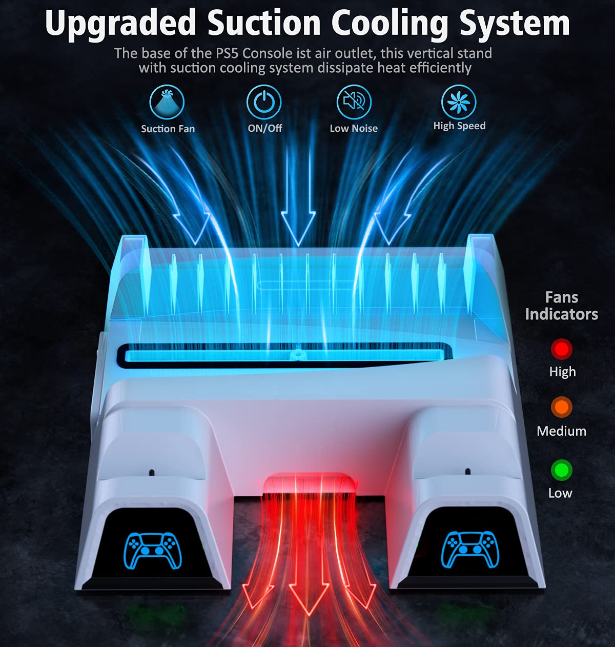 PS5 Stand Cooling Fan with Dual PS5 Charging Station for Playstation 5 Console,OIVO Suction ps5 Cooling Station & PS5 Controller Charger with Fast Charging AC Adapter,12 Game Slots ps5 Accessories