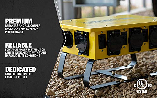 Southwire 019703R02 6506UGSX 50A Temp PWR X-TREME Box 6-Straight Blade SLED Base, 1 Pack, Yellow