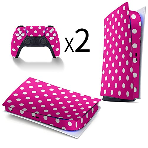 White Polka Dots Pink Full Protective Skin Cover Design Wrap Decal Sticker Compatible with PS5 Digital Edition Console and Controller