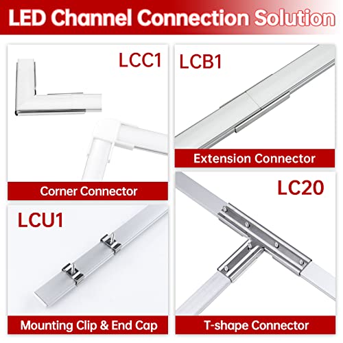 Muzata 4PACK 90 Degrees Corner Connectors, 4 Pairs LED Channel L-shape Adaptor, 10PACK Extension Connectors U1SW U-shape Aluminum LED Channel Can Be Connected Seamless LCC1 WW C2, LA1 LC1