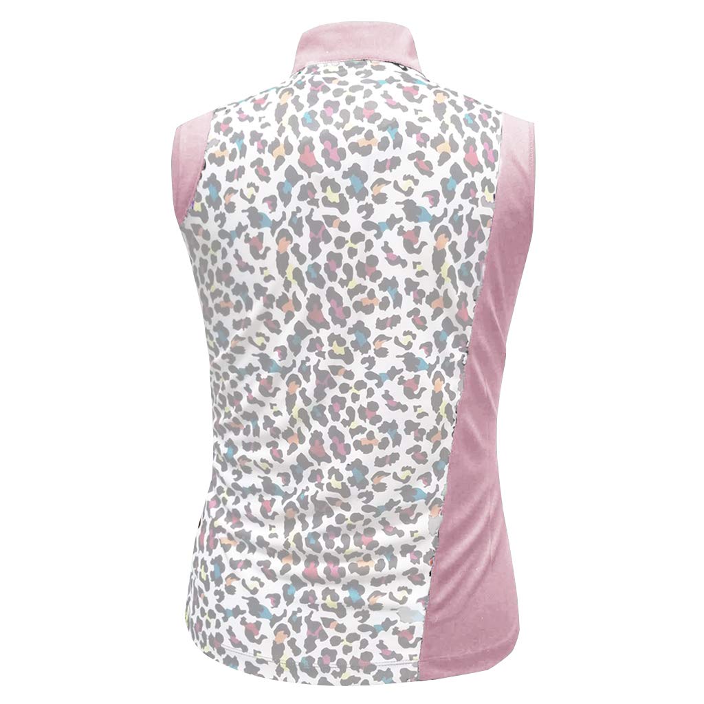 Monterey Club Women's Pro Leopard Print Block Sleeveless Zip Top #2351 (Rose Quartz/White, Medium)