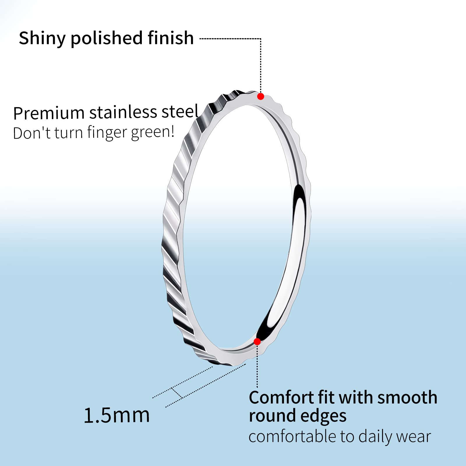 Simple Stacking Rings for Women Girls - 3pcs 1.5mm Thin Stack Knuckle Midi Rings Stainless Steel Plain Statement Stackable Wedding Band Her Ladies Comfort Fit Silver Tone Hypoallergenic Size 9