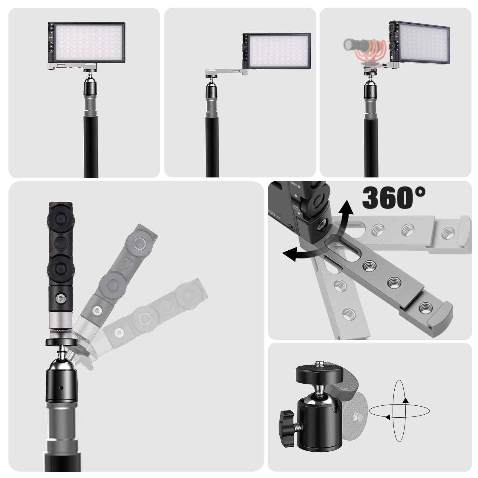 Pixel G1s RGB Camera Light with APP Control, Built-in 12W Rechargeable Battery RGB Video Light, 10 Common Lighting Effects, CRI≥97 2500-8500K LED Video Light with Aluminum Alloy Body, Mini Tripod
