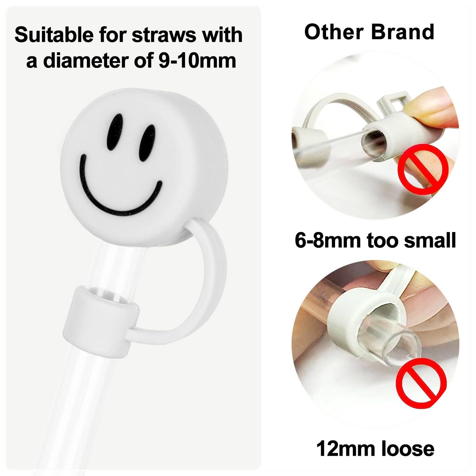 Whaline 4Pcs Smile Face Straw Covers Silicone Reusable Straw Topper Double Sided Pattern Straw Tip Covers 10mm 0.4 Inch for 30 & 40 OZ Tumbler with Handle(Pink,Purple,Mint Green,Cream Color)