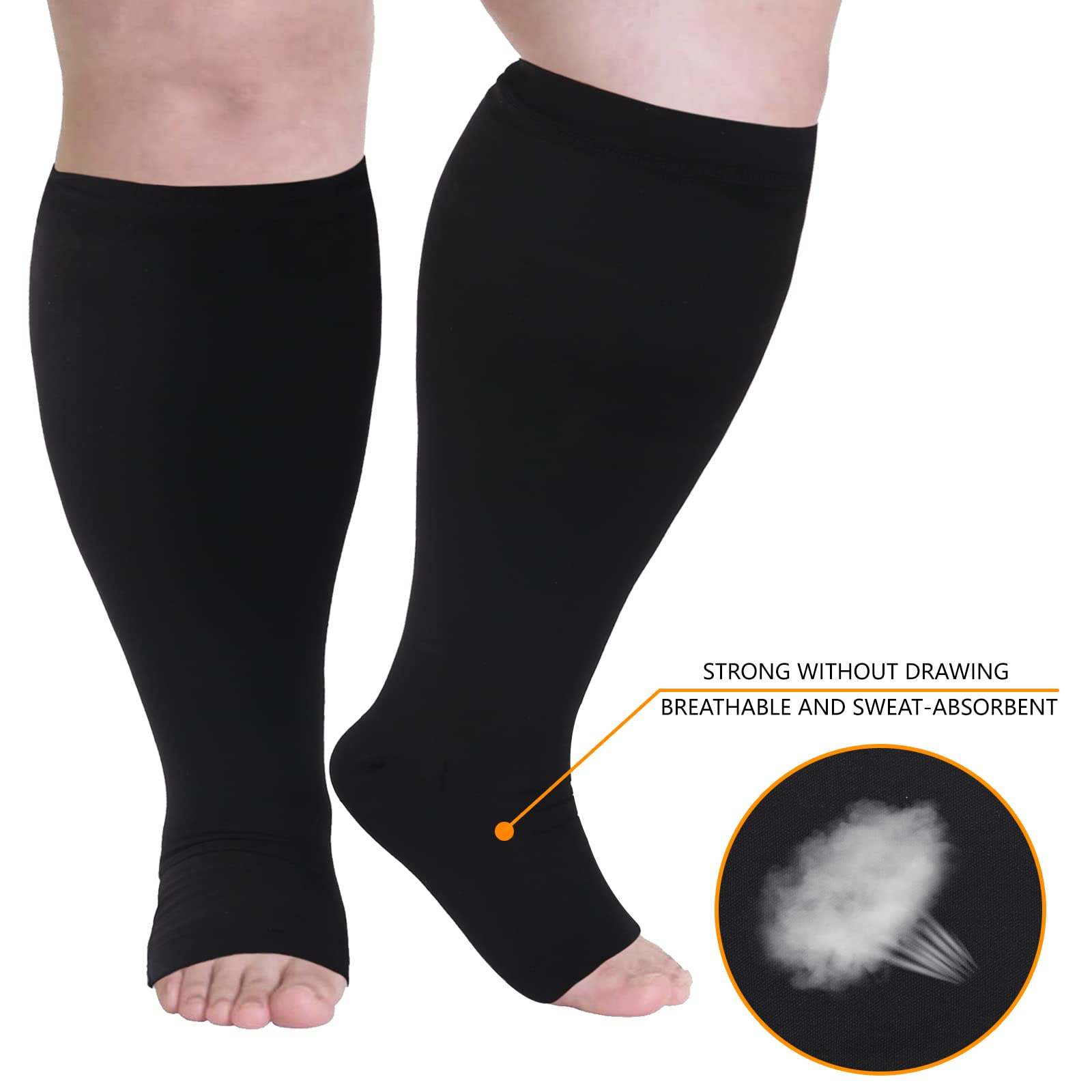Plus Size Compression Socks Wide Calf Compression Socks for Women Men Medias de Compresion para Mujer Circulation Support 20-30 mmHg Knee High Medical Pro Toeless Open Toe Compression Socks Women Men