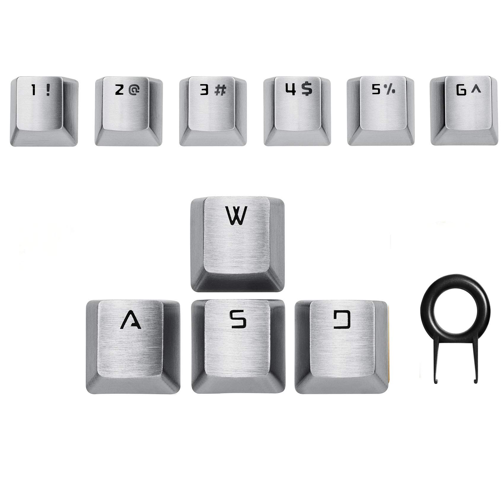 Qupei Metal Keycaps (WASDQREF+DIR.) for FPS & MOBA, OEM Mechanical Keyboard Keycaps Kit 60% Keycaps for Cherry MX Switches Gaming Keyboard Keycaps (Silver)