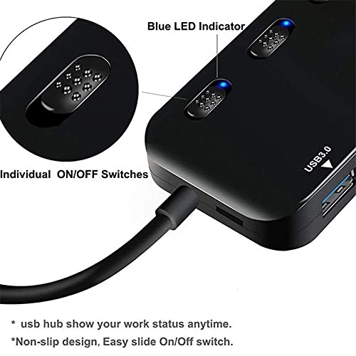 XXXDXDP USB 3.0 HUB 4 Fast Speed Thin USB3.0 Splitter Cable LED Indicator Seperate Switches for PC Mouse Keyboard Computer