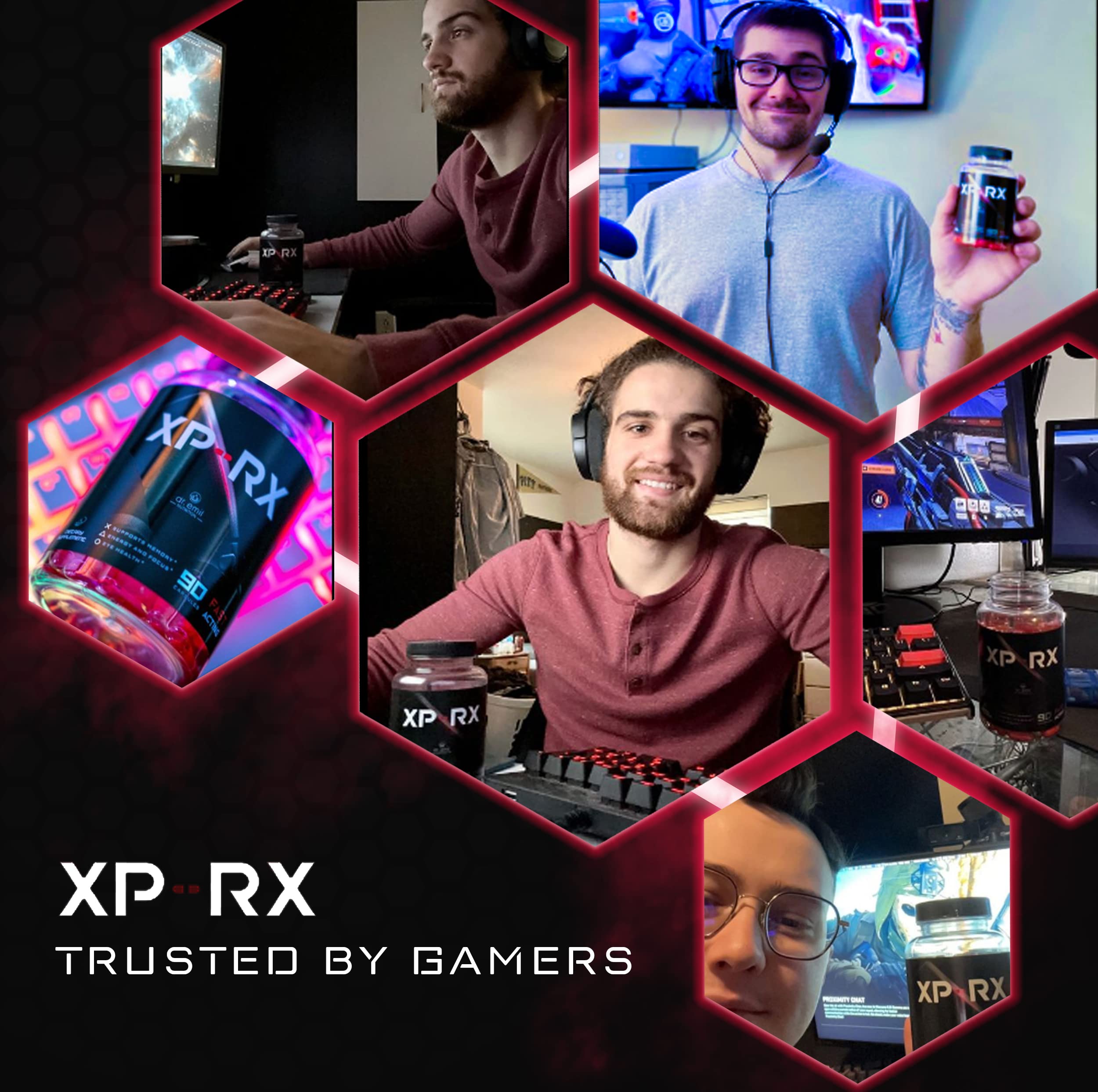 XP-RX Gamer Supplement for Energy, Focus & Endurance - Zero Crash Gaming Pills with 100mg Caffeine - Sugar Free Gaming Supplement by Dr. Emil
