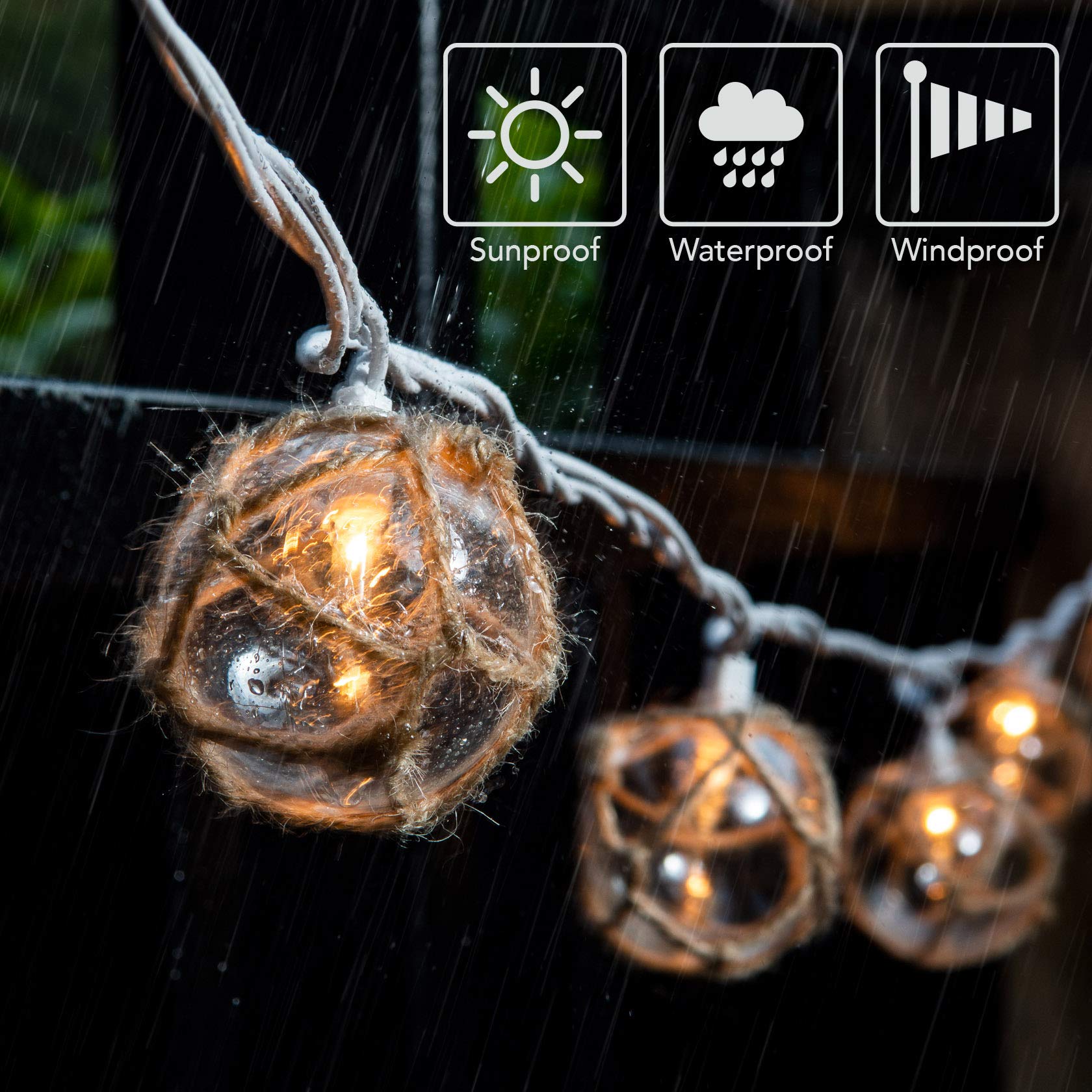 Nautical Fish Float String Lights Outdoor, Beach String Lights Set of 10 Clear G50 Ball Nautical Float Lights String for Room Wall Decor Outdoor Patio Decorations