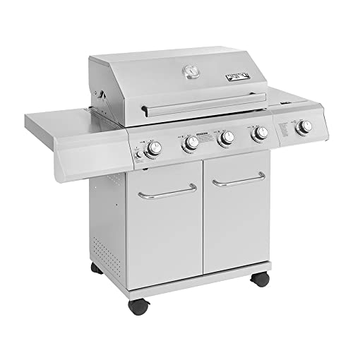 Monument Grills Larger 4-Burner Propane Gas Grill Stainless Steel Heavy-Duty Cabinet Style with LED Controls & Side Burner