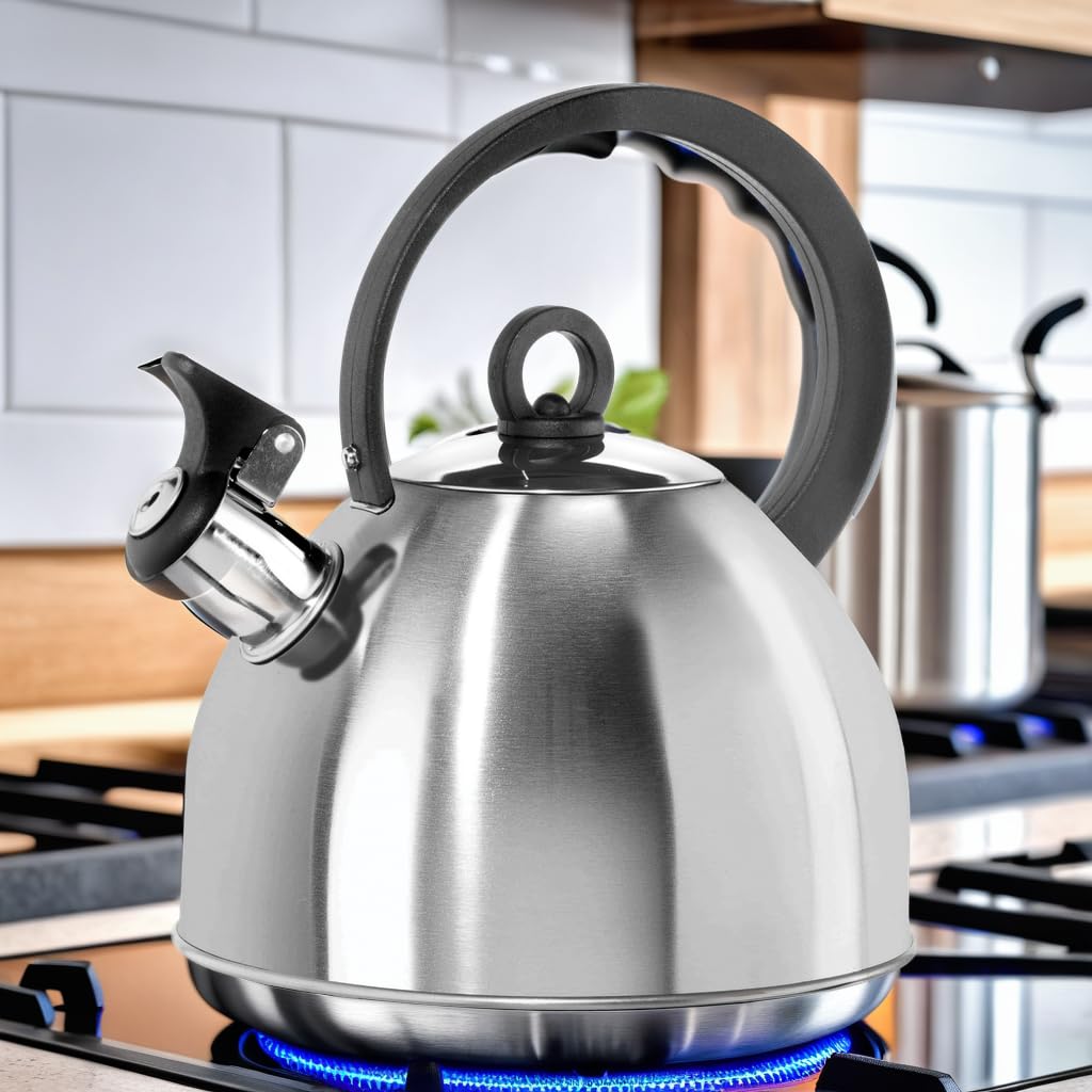 OGGI Tea Kettle for Stove Top - 64oz / 1.9lt, Stainless Steel Kettle with Loud Whistle, Ideal Hot Water Kettle and Water Boiler - Black