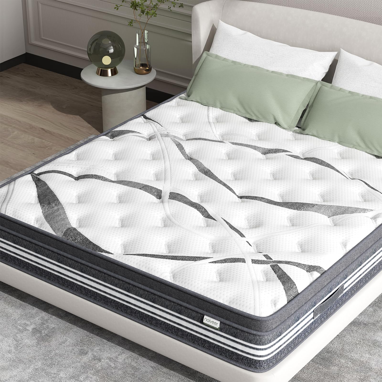 Naiveer Full Mattress 12 Inch, Memory Foam Hybrid Mattress, Full Size Mattress in A Box, Individually Wrapped Coils, CertiPUR-US Certified, Medium Firm Mattress for Back Pain & Overweight
