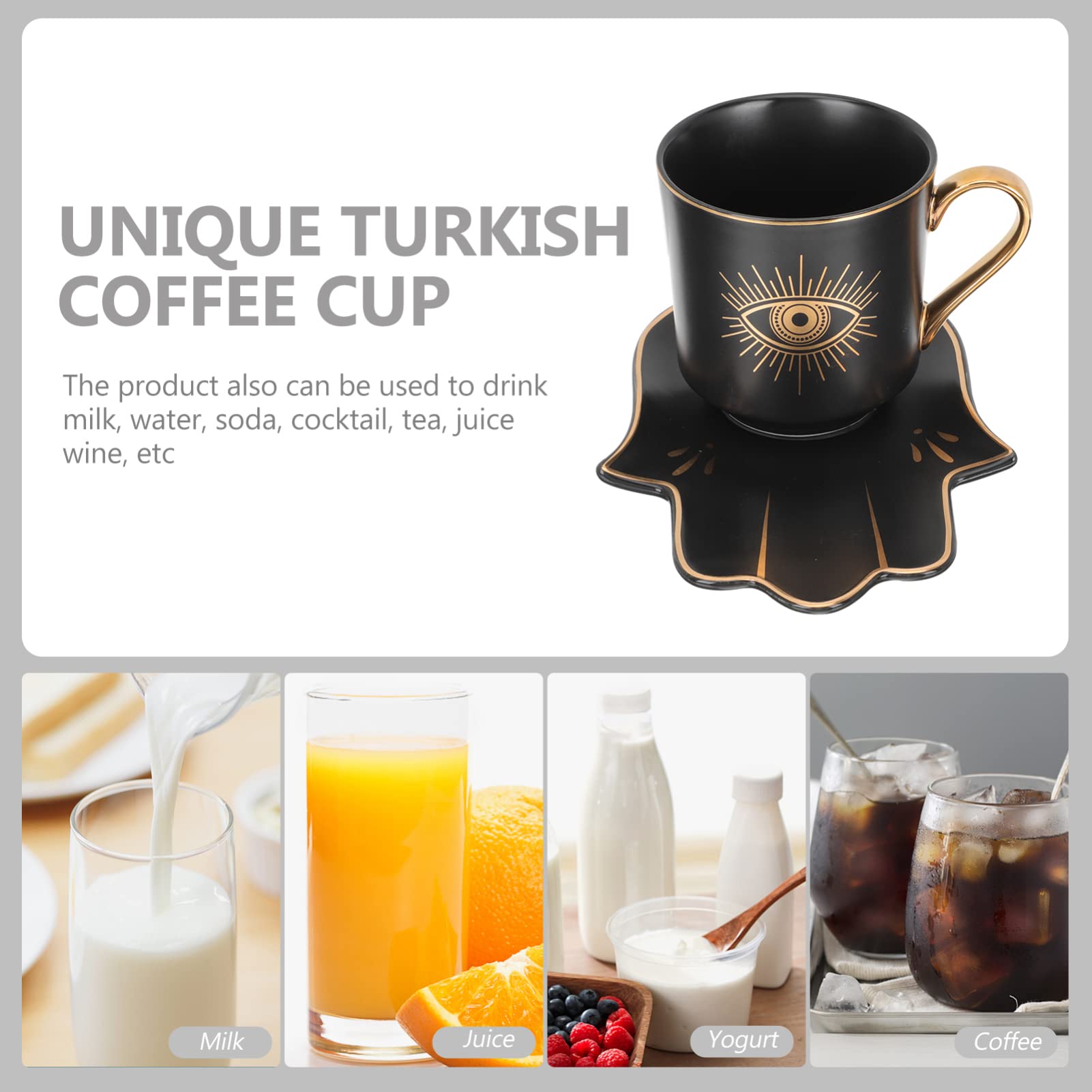 Tofficu Evil Eye Coffee Mug: Vintage Ceramic Teacup Turkish Arabic Greek Tea Server Sets Lucky Evil Eye Coffee Cup with Saucer for Cappuccino Mocha Tea Cereal Latte Mulled Wine
