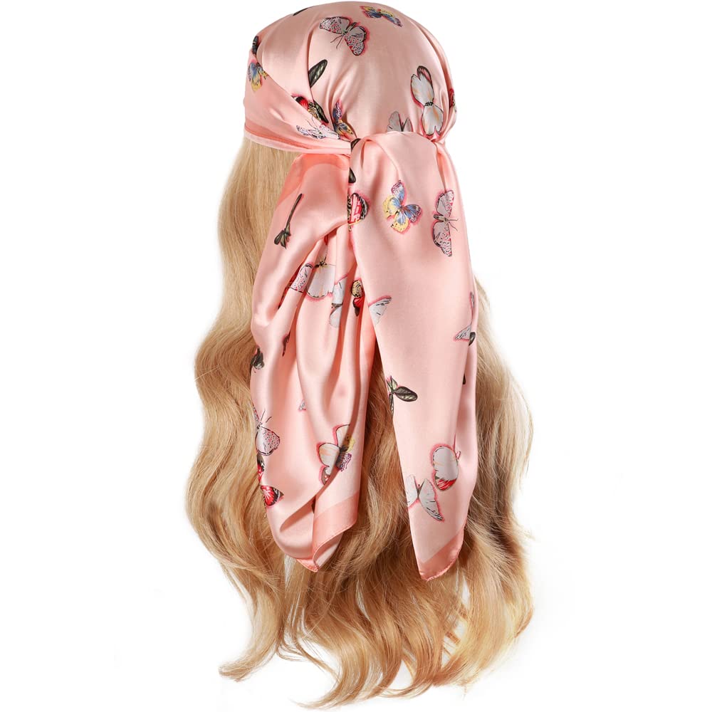 NaSoPerfect 27 inch Silk Feeling Scarf Square Satin Head Scarf Soild Color Neck Scarf Black