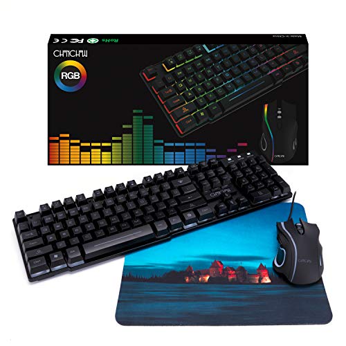 RGB Gaming Keyboard and Mouse Combo CHONCHOW 991b Rainbow Led Backlit 7 Colors Office Ergonomic Keyboard with Mice 4800 DPI Adjustable competible with Ps4/Ps3 Windows 7/8/10 Mac PC