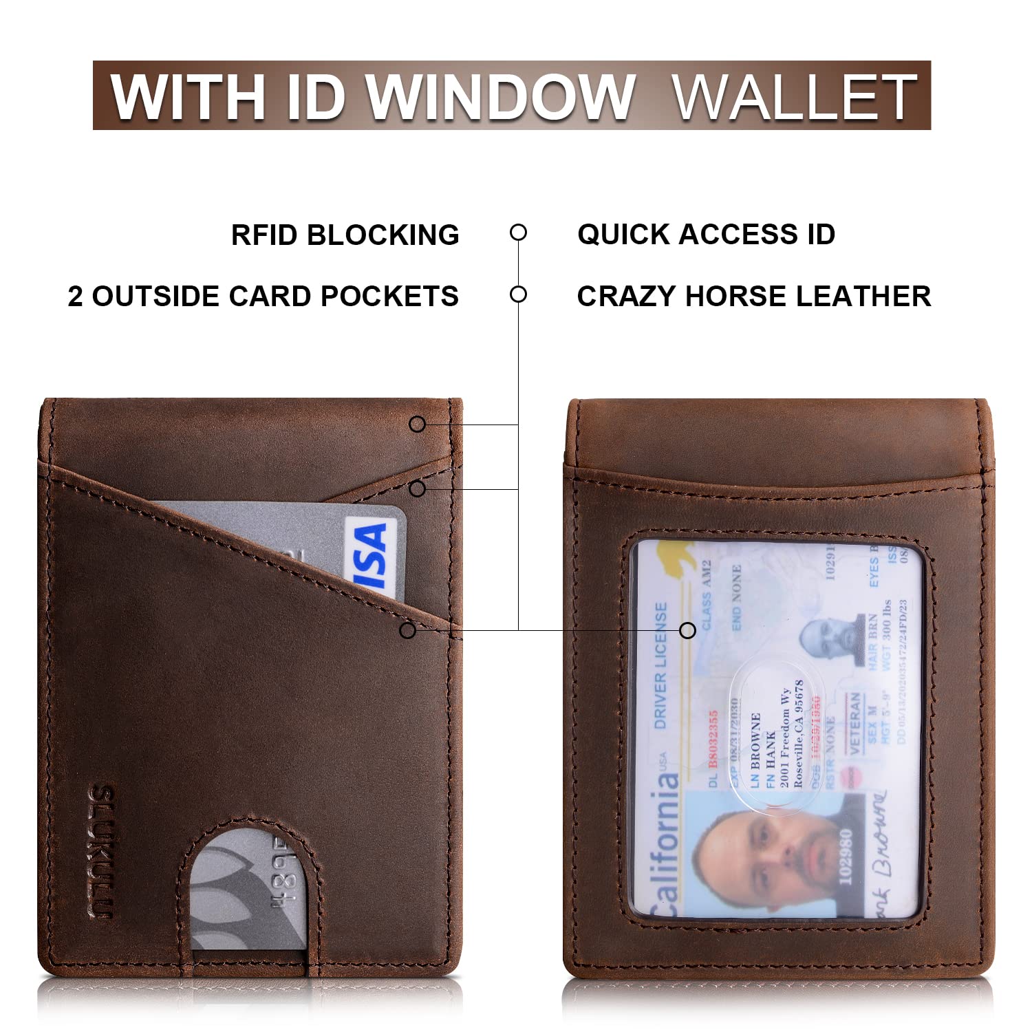 SLUKULU Leather Wallets for Men with Money Clip, Minimalist Bifold Wallet with 10 Card Slots and 1 ID Window ,RDIF Blocking Slim Wallet with Gift Box.