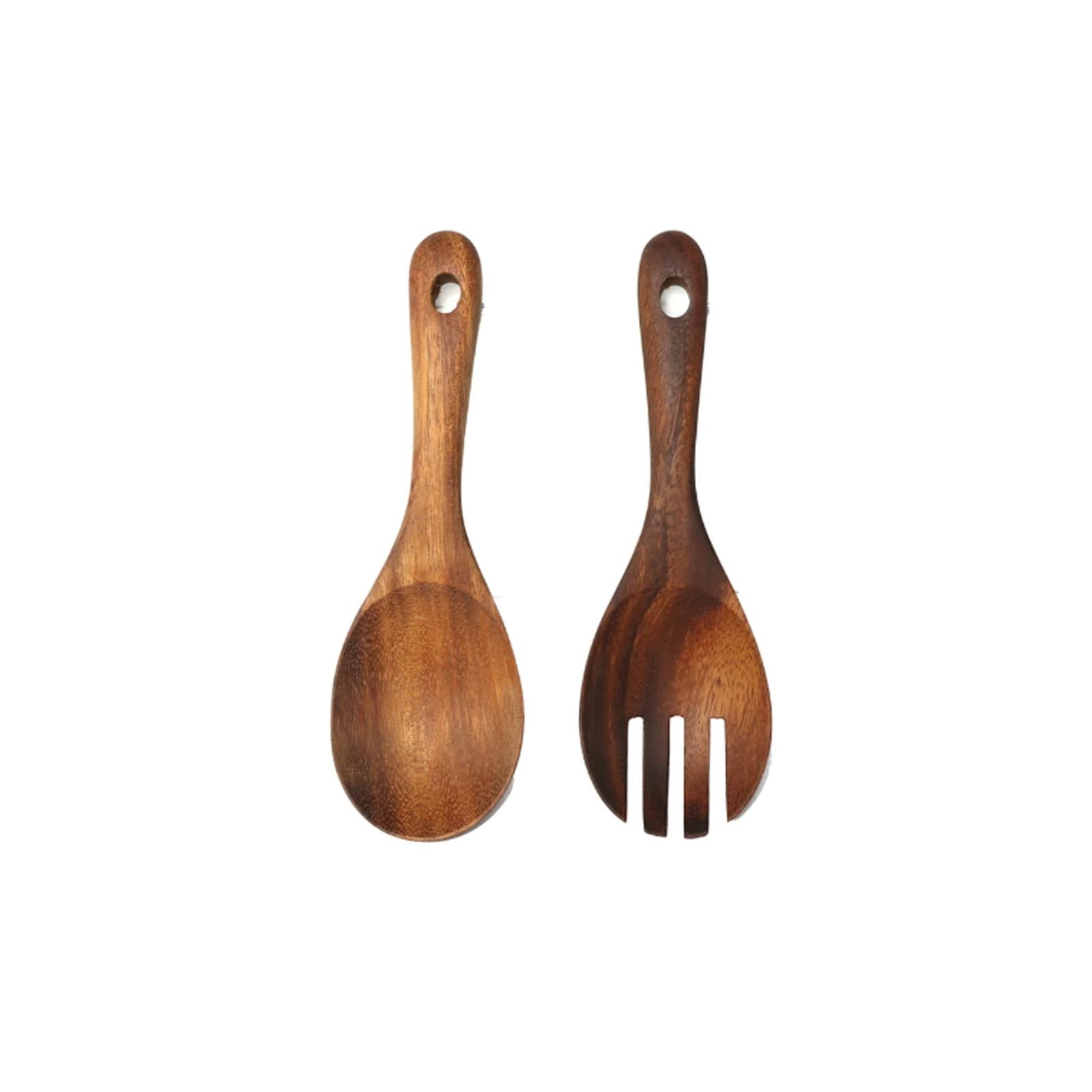 MEGIMA Spoons, Wooden Serving Spoons Rice Scoop Salad Mixing Spoon Large Wood Kitchen Spoon Fork Short Handle Cutlery Set Wood Cooking Utensils