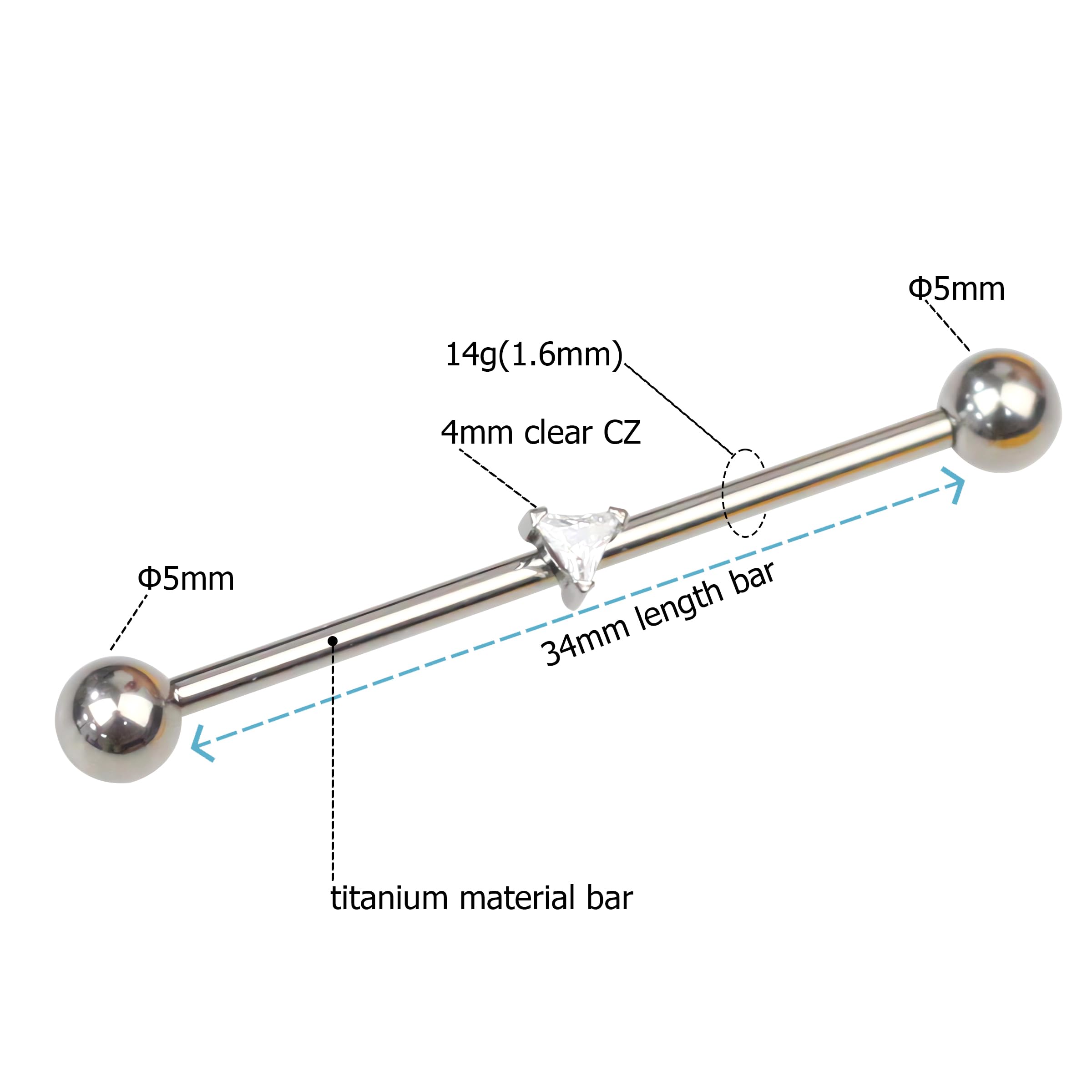 NewkeepsR Implant Grade23 Titanium Internal Thread 1.6mm(14g) Thickness, 38mm(1&1/2'') Bar Length 3 White Opal Stones Ear Industrial Barbell
