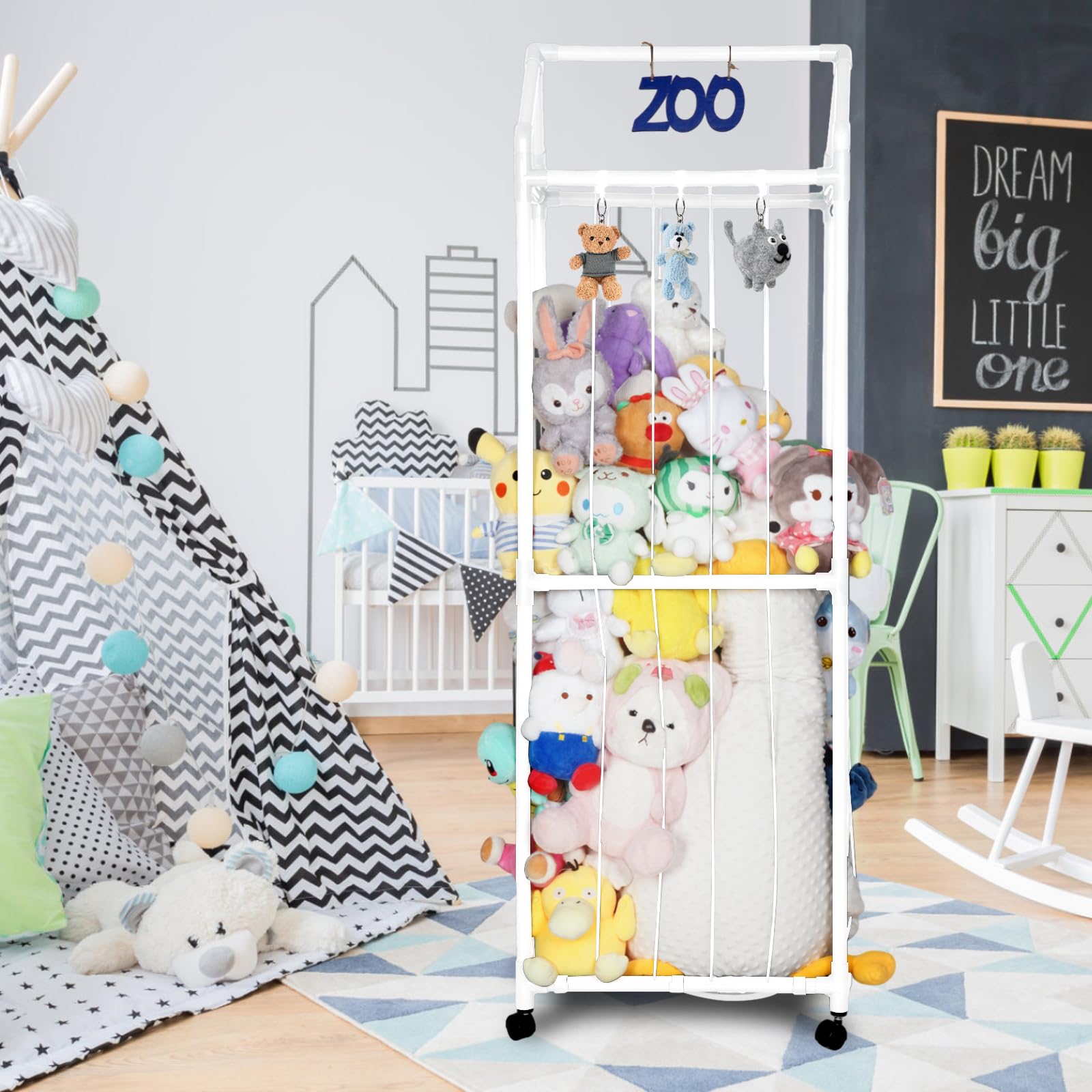 XMBecc Stuffed Animal Storage Zoo Stuffed Animal Holder Space Save Vertical Stuffed Animals Storage PVC with Elastic Band and Net for Playroom Birthday Gift for Bedroom(white)