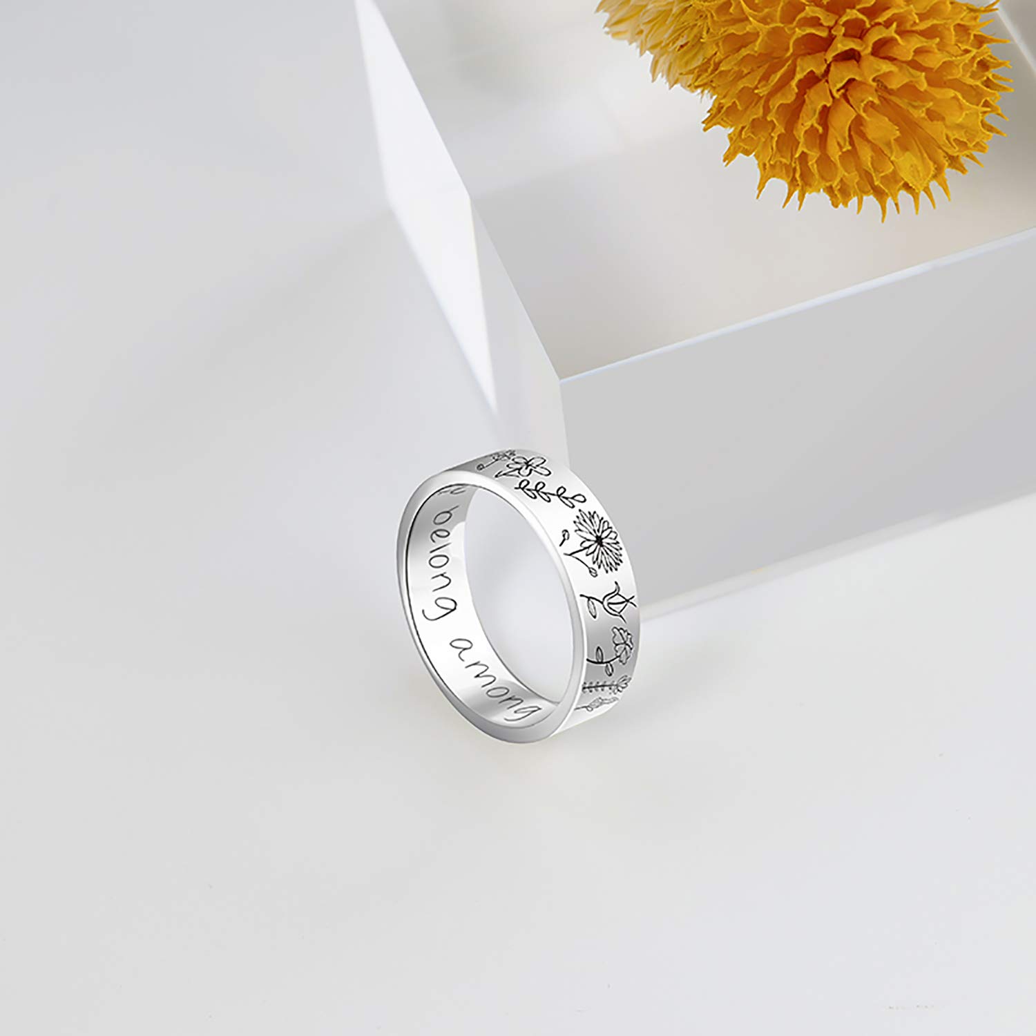 SIMONLY You Belong Among The Wildflowers Ring 925 Sterling Silver Engraved Wedding Band Ring Personalized Nature Jewelry (7)