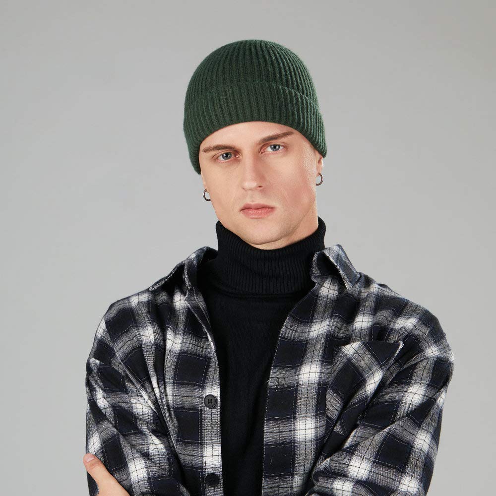 ROYBENS 4pcs Wool Fisherman Beanies for Men, Knit Short Watch Cap Winter Warm Hats