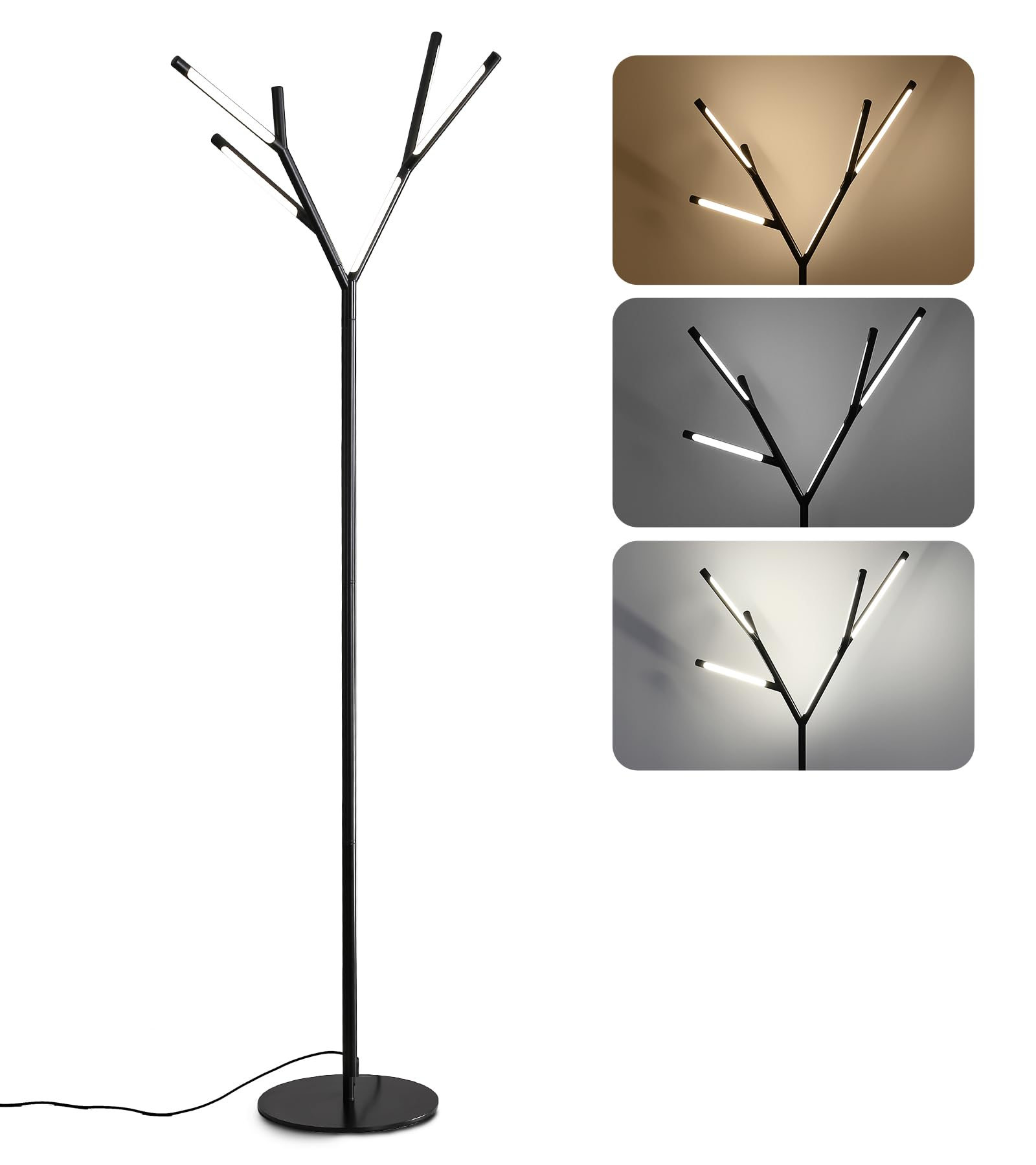 Q&S Led Floor Lamp,Black Modern Industrial Contemporary Corner Floor Lamp Tall Tree Bright Reading Standing Lighting for Bedroom Living Room Office