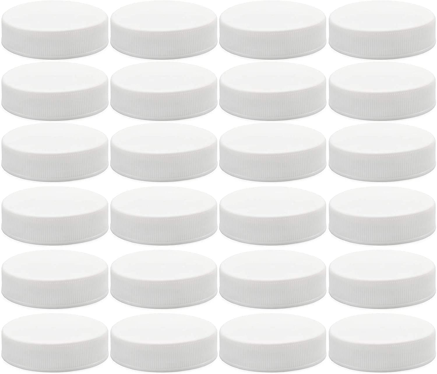 Regular Mouth Plastic Mason Jar Lids, Unlined (24-Pack); Standard Size 70-450 White Plastic Caps for Mason Jars