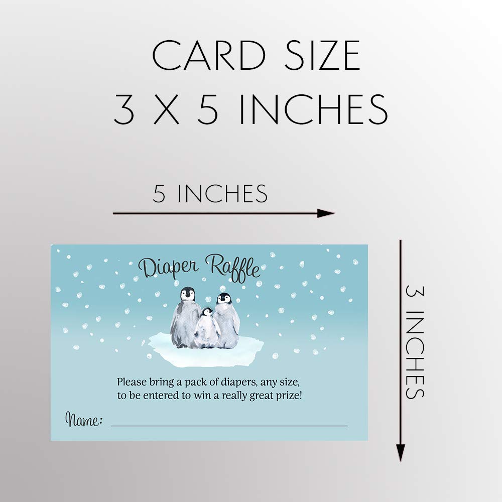 Penguin Baby Shower Diaper Raffle Ticket Winter White Blue Snow Penguins Gender Neutral Unisex Family Waddle on Over (25 count)