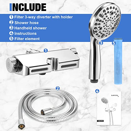 Surpzon Filtered Shower Head with Handheld Combo,Dual 2-in-1 Spa System with Massage and 9 Spray Settings Shower Head,High Pressure ,Buit in Power Wash Mode (Chrome)