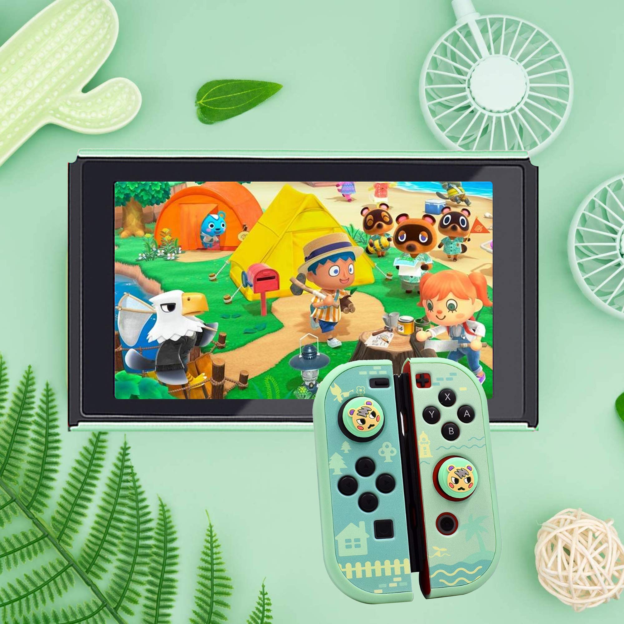 RHOTALL Protective Case Cover for Nintendo Switch, Dockable Case for Nintendo Switch and Joy Con Controller with 2 Marshal Design Thumb Grips - (for Animal Crossing Island Version)