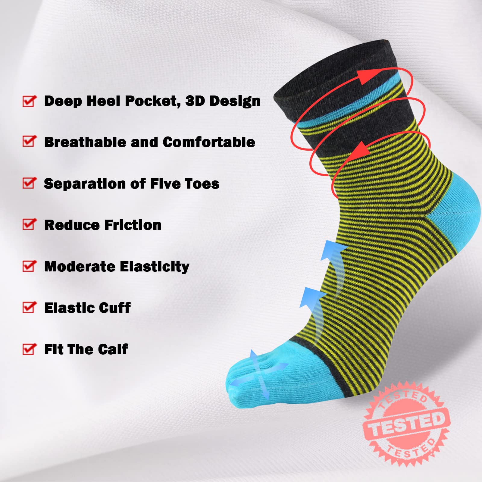 wonhag Toe Socks for Men and Women Crew Cycling Breathable Five Finger Cotton Comfortable Socks with Toes 5Pairs