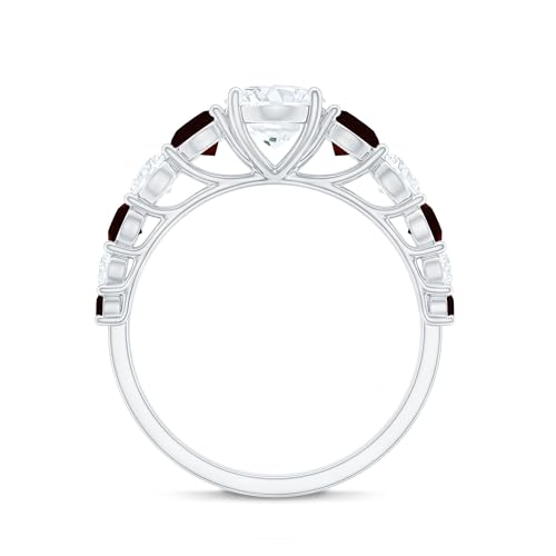 Rosec Jewels Moissanite Diamond Engagement Ring with Garnet - Certified 6X8 MM Oval Shape Moissanite Solitaire Ring (D-VS1 Quality), 14K White Gold, Size:US 7.50