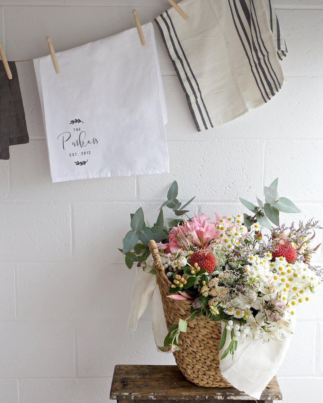 The Cotton & Canvas Co. Personalized The Parkers Est. 2012 Soft and Absorbent Kitchen Tea Towel, Flour Sack Towel and Dish Cloth