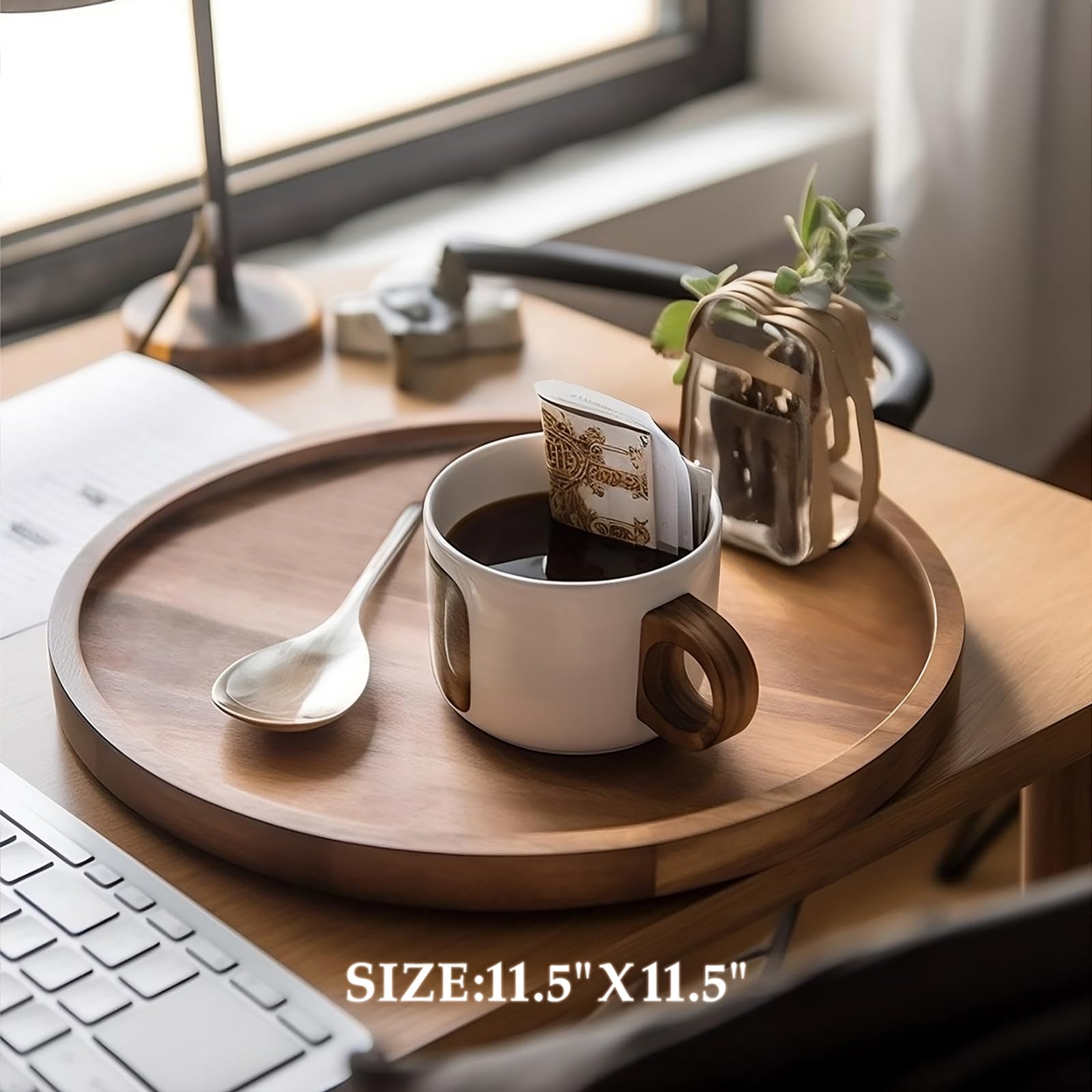 Round Wood Tray Made of Acacia Wood,Decorative Tray for Kitchen Dining Room Table,Wood Tray for Home Decor,Coffee Table Tray for Coffee Table and Home Decor